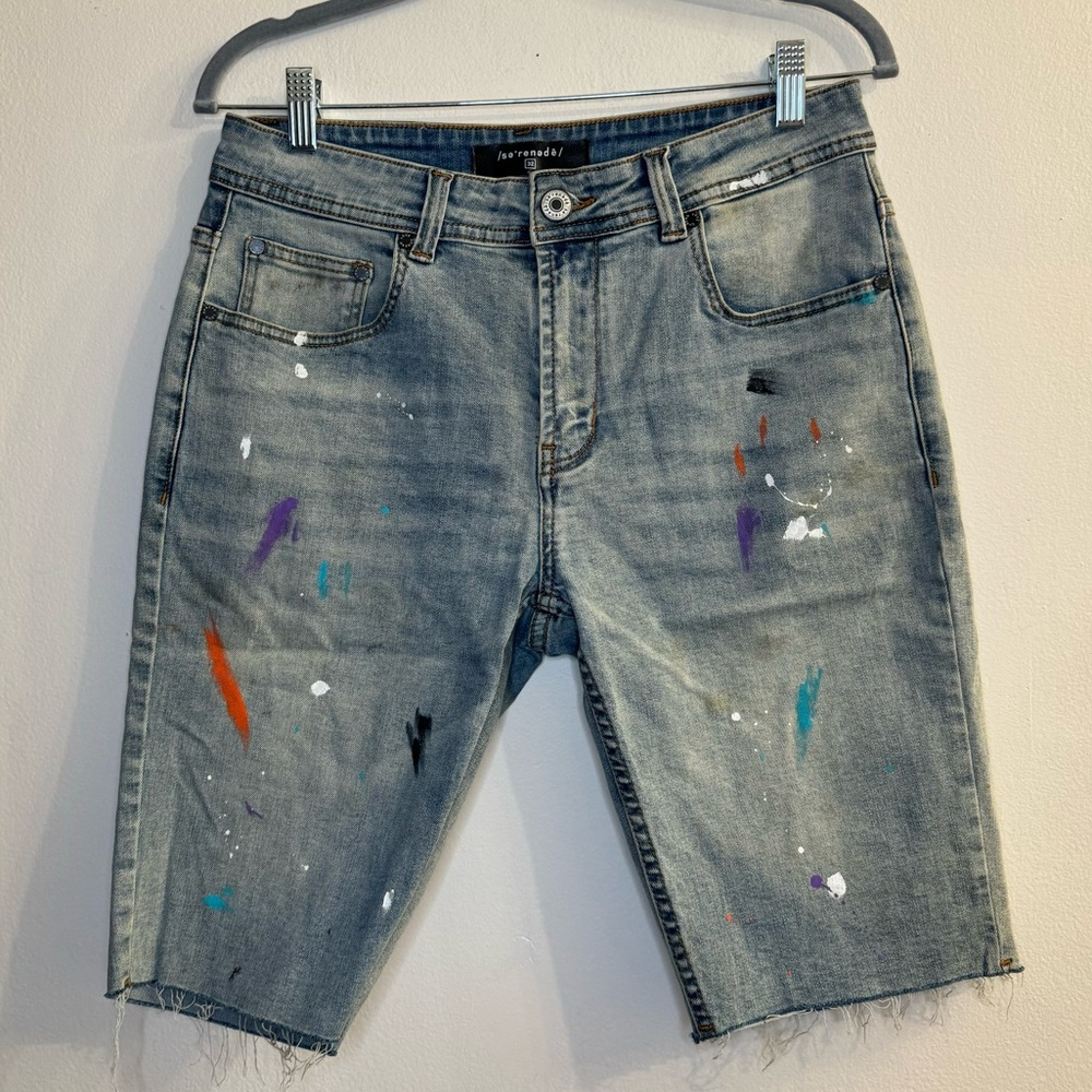 Serenade Men’s Jean Shorts Jorts Paint Splatter Distr… - Gem